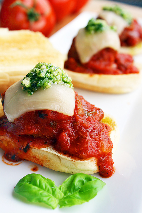 Mini Meatball Subs with Provolone and Basil Pesto - The Comfort of Cooking