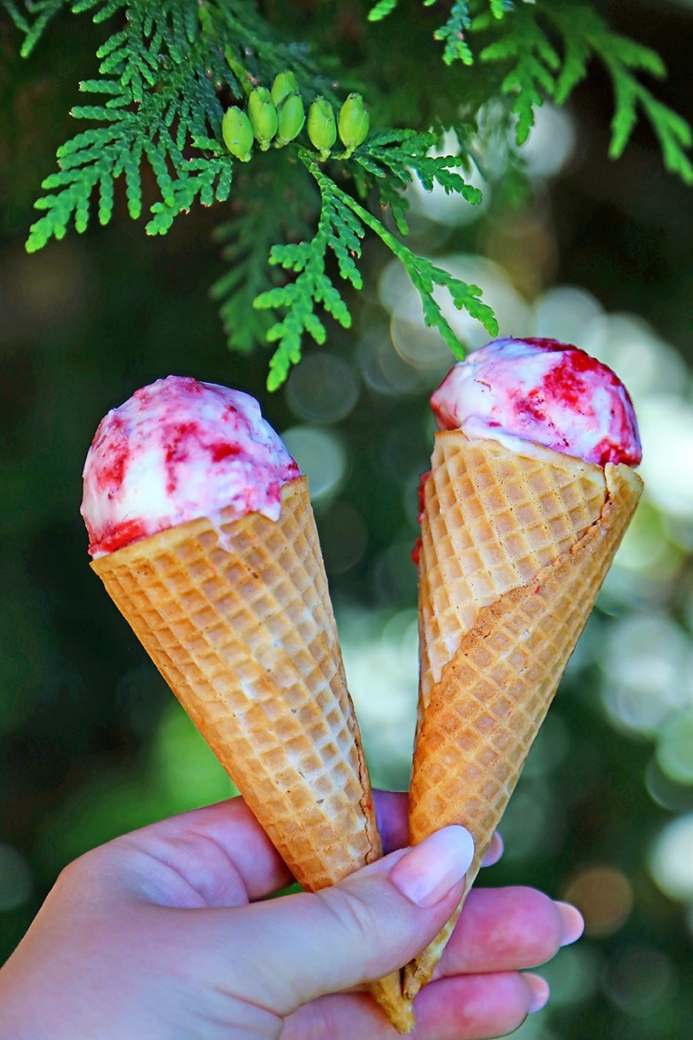 Roasted Strawberry-Rhubarb Ice Cream {No-Churn} - The Comfort of Cooking